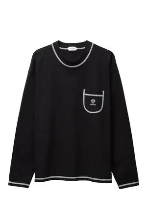 Versace Embroidered-logo Stretch Cotton Jersey T-shirt - Black