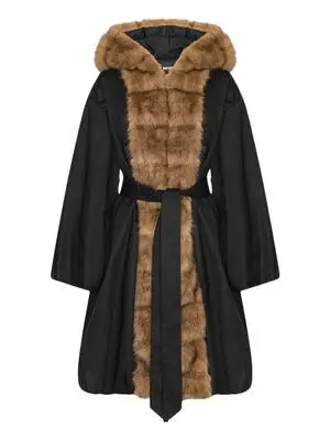ROTATE BY BIRGER CHRISTENSEN Faux Fur Collar Hooded Coat - Black