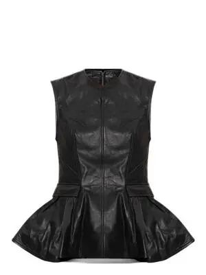 ROTATE BY BIRGER CHRISTENSEN Peplum Leather Vest - Black