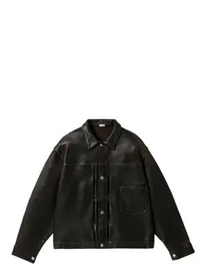 A.PRESSE Retro Leather Jacket - Brown
