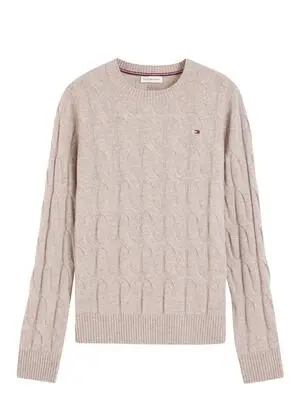 Tommy Hilfiger Wool Cable Knit Crewneck Sweater - Nude