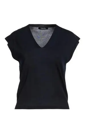 Max Mara Max Mara Wool Knit V-Neck Short Sleeve Top Blue