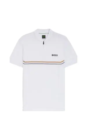 Hugo Boss Polo Shirt With Half-zip Placket And Contrast Stripes - White