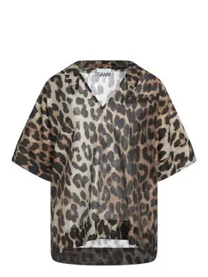 GANNI Leopard Print Short Sleeve Shirt