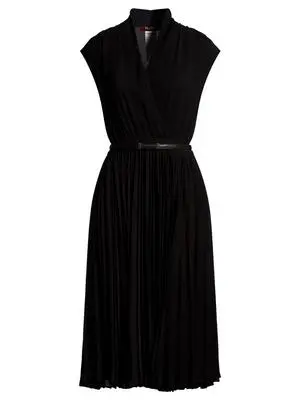 Max Mara Pleated Midi Dress With Belt - Black