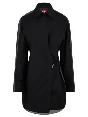 DIESEL® Collared Long Sleeve Shirt Dress With Side Buckle Detail - Black