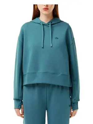 Lacoste Cropped Hoodie With Embroidered Logo - Blue