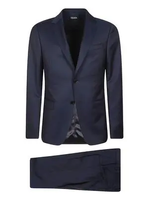 Zegna Single-breasted Wool Suit - Blue