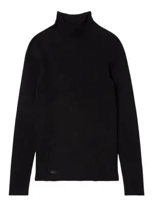 Lacoste Ribbed Mock Neck Knit Sweater - Black