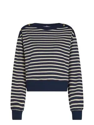 Tommy Hilfiger Striped Cropped Crewneck Sweatshirt - Black