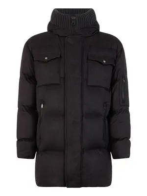 Herno Quilted Down Coat With Ribbed Stand Collar - Black