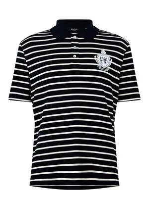 Balmain Striped Shortsleeve Polo - Black