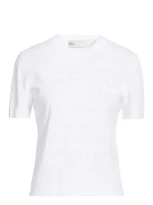Tory Burch Short Sleeve Crewneck Knit Top - White