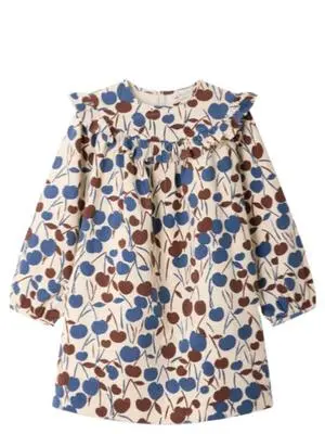 Bonpoint Long Sleeve Cherry Print Dress - Hazelnut Printing