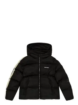 Palm Angels Hooded Quilted Puffer Jacket With Contrast Sleeve Stripes - Black