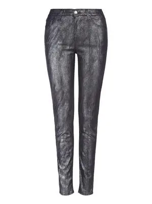 Emporio Armani Metallic Coated Skinny Trousers - Grey