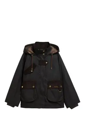Barbour Hooded Corduroy Trimmed Jacket - Black