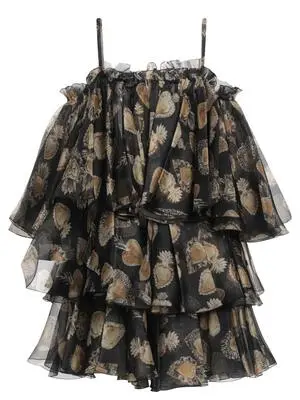Dolce & Gabbana Tiered Ruffled Cold Shoulder Dress - Black