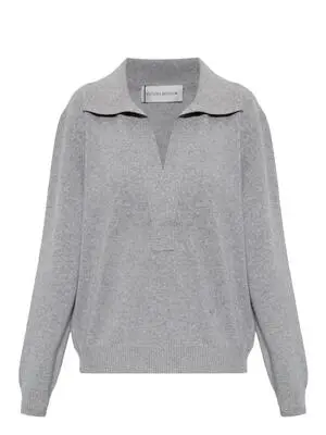Victoria Beckham Victoria Beckham Long Sleeve Knit Polo Top Grey