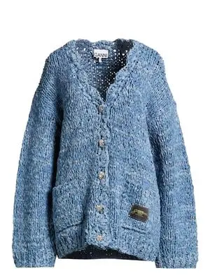 GANNI Ganni Long Sleeve Cardigan With Crystal Embellishments Blue