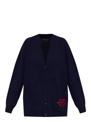 Emporio Armani Long-sleeve V-neck Cardigan With Front Button Closure - Black