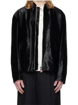 Casablanca Fur Zip-up Jacket - Black