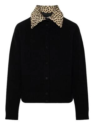 RÓHE Wool Cardigan With Detachable Cheetah Collar - Black