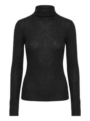 Patrizia Pepe Ribbed Knit Turtleneck Sweater With Button Cuffs - Black