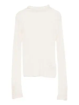 Patrizia Pepe Ribbed Funnel-neck Knit With Button Detailed Cuffs - White