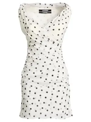 Jacquemus Polka Dot Sleeveless V-neck Mini Dress - White