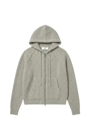 DUNST Dunst Zip-Up Knit Cropped Jacket With Hood Grey
