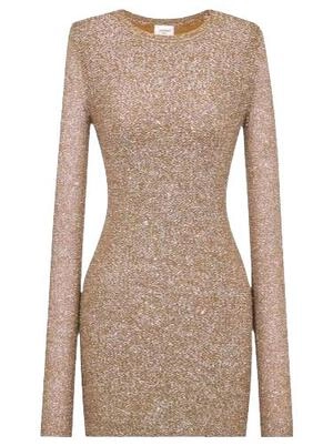 Saint Laurent Sequin Knit Mini Dress - Brown/silver