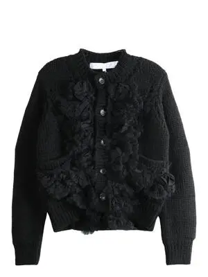 Comme Des Garçons Long-sleeved Embellished Cardigan - Black