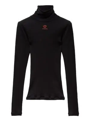 Versace Medusa Logo Wool Knit Turtleneck Sweater - Black