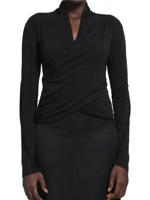 THOM KROM Ruched Wrap-style Jersey Top - Black