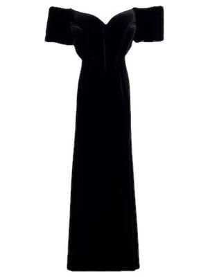 Burberry Off-the-shoulder Velvet Gown With Short Sleeves - Black