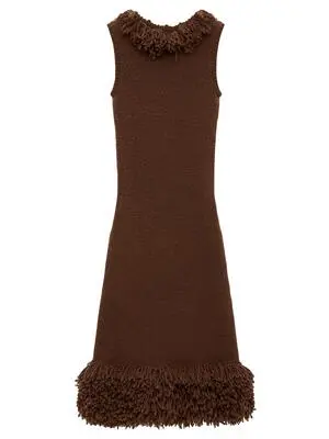 Loewe Wool-blend Mini Dress With Fur-stitch Trim - Brown