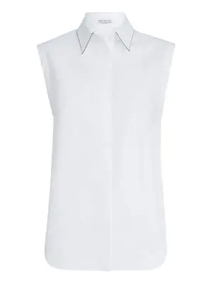 Brunello Cucinelli Sleeveless Shirt With Monili Embellishments - White