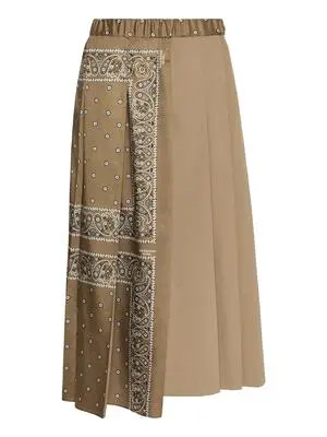 Max Mara Asymmetric Paisley Pleated Midi Skirt - Brown
