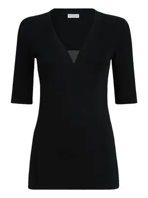 Brunello Cucinelli Monili V-neck T-shirt - Black