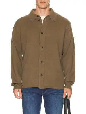FRAME Boiled Wool Shirt Sweater - Brown Olive