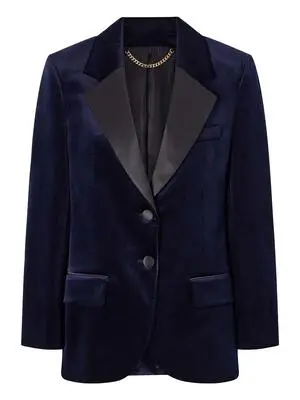 Victoria Beckham Satin-trimmed Cotton-blend Velvet Blazer - Navy