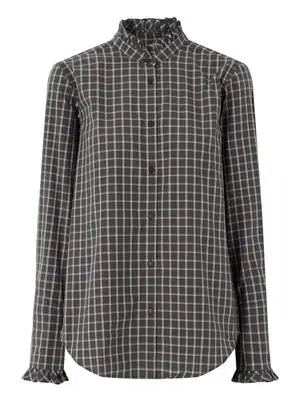 NILI LOTAN Elio Ruffled Checked Cotton Shirt - Gray