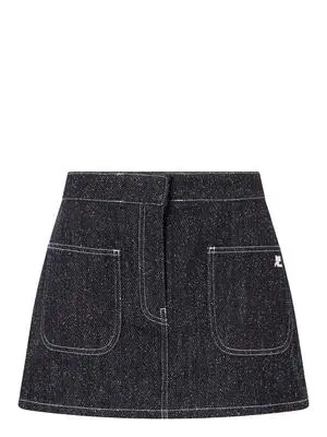 COURREGES Logo-embellished Denim-tweed Mini Skirt - Gray