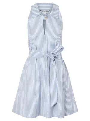 Veronica Beard Florenz Belted Striped Cotton Mini Dress - Blue