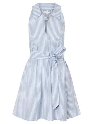 Veronica Beard Florenz Belted Striped Cotton Mini Dress - Blue