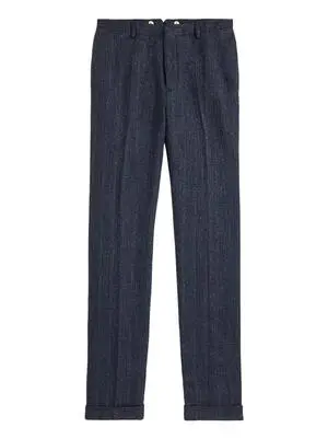 Ralph Lauren Slim Fit Herringbone Linen-blend Trousers - Blue/grey Multi