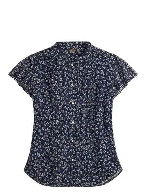 Ralph Lauren Floral Silk Chiffon Blouse - Navy/cream