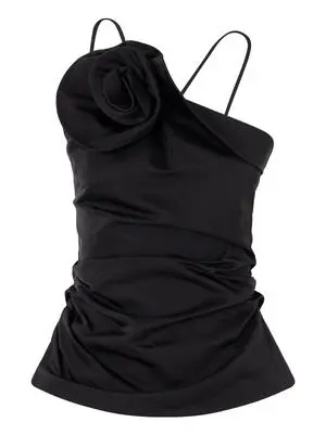 Magda Butrym Floral-appliquéd Cotton And Silk-blend Cami - Black