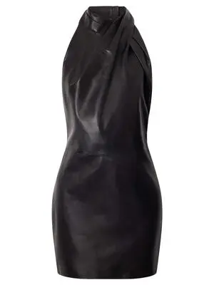 Balmain Paneled Halterneck Leather Mini Dress - Black